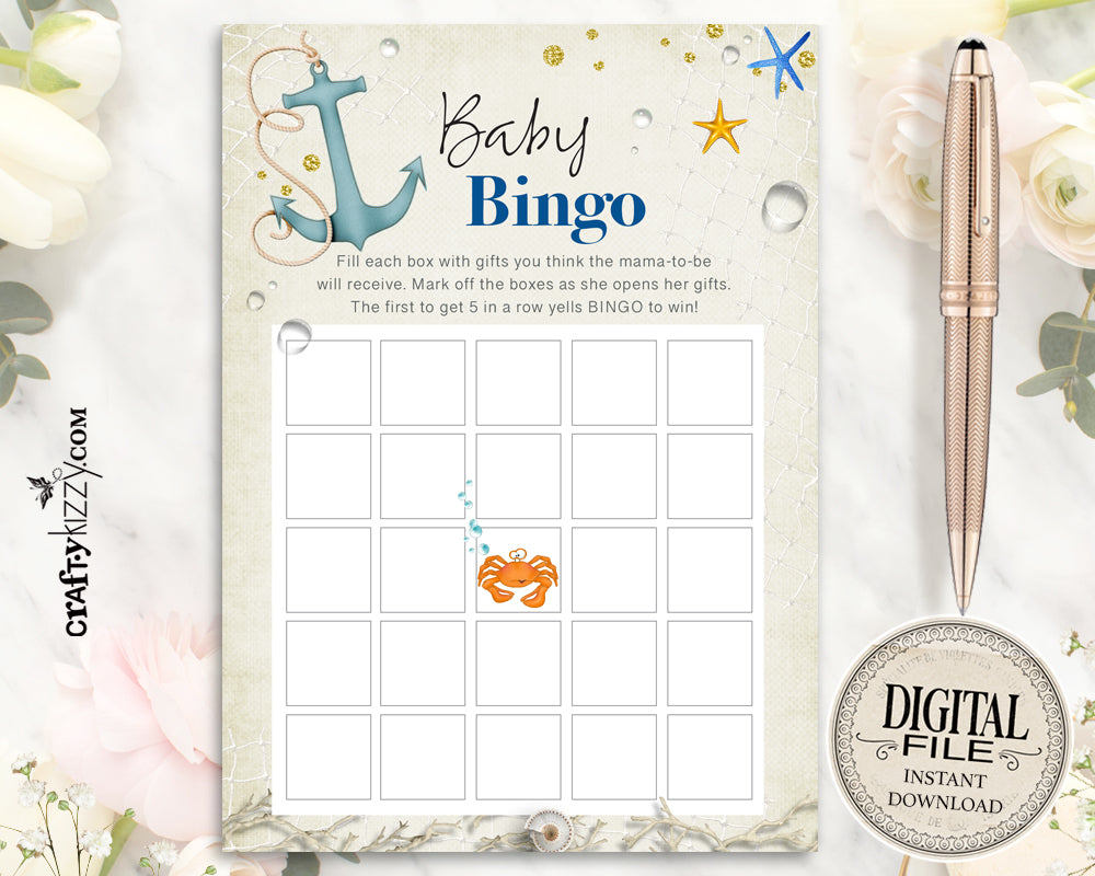 Nautical Baby Shower Bingo Cards - Gender Neutral Baby Shower Game ...